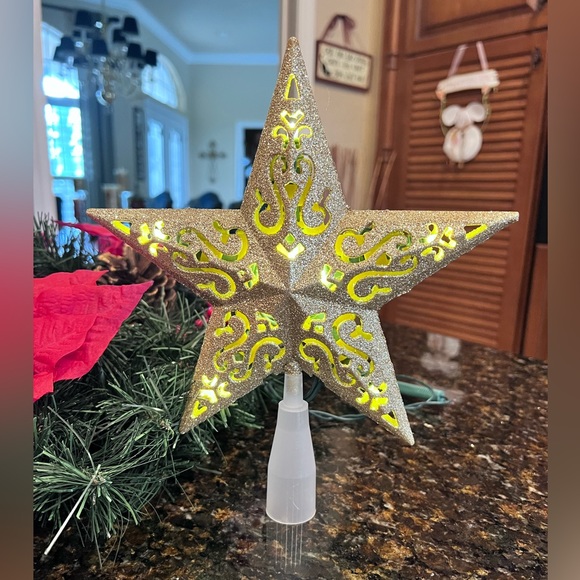 Holiday | Sparkly Glitter Embellished Gold Toned Star Tree Topper Light ...